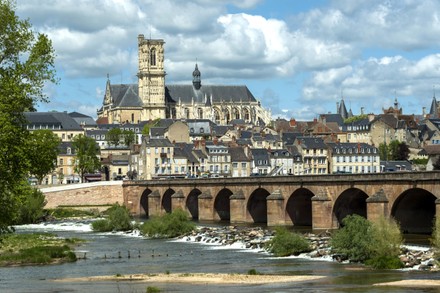 Nevers Bridge Loire View On City Editorial Stock Photo - Stock Image ...