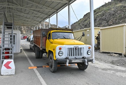 Vehicle Leaves Nagornokarabakh Through Checkpoint On Editorial Stock ...
