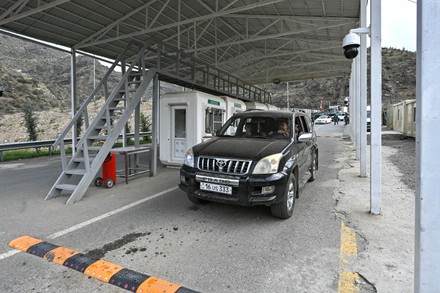 Vehicle Leaves Nagornokarabakh Through Checkpoint On Editorial Stock ...