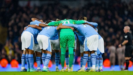 Manchester City Huddle During Premier League Editorial Stock Photo ...