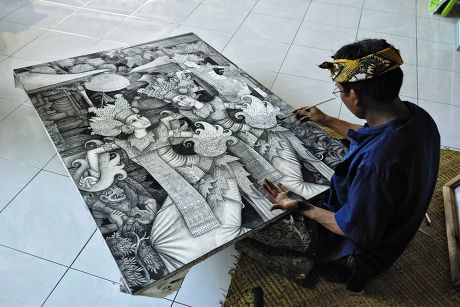 Artist Painting Cooperation Painters Ubud Bali Editorial Stock Photo ...