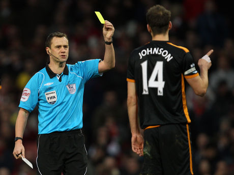 Referee Stuart Attwell Shows Yellow Card Editorial Stock Photo - Stock ...