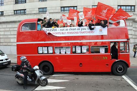 Union Members Aboard Bus Protest Outside Editorial Stock Photo - Stock ...