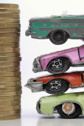 Broken Miniature Cars Stack Coins Symbolic Editorial Stock Photo ...