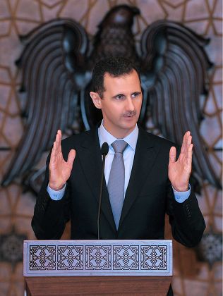 Syrian President Bashar Alassad Delivers Speech Editorial Stock Photo ...