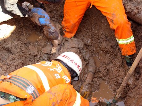 Firefighters Work Dig Free Trapped Man Editorial Stock Photo - Stock ...