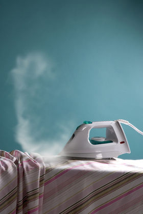Steaming Iron On Striped Tablecloth Editorial Stock Photo - Stock Image ...