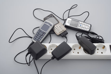 Different Chargers Various Mobile Phones Plugged Editorial Stock Photo ...