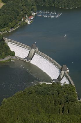Aerial Photograph Concrete Dam Moehne Reservoir Editorial Stock Photo ...