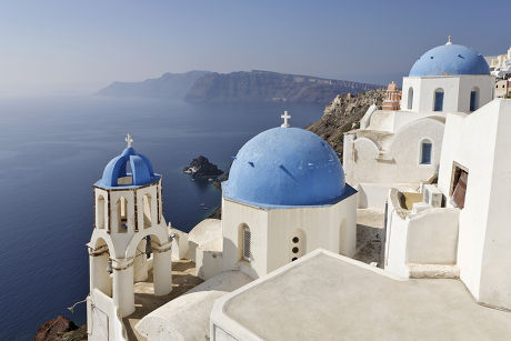 Blue Cupola Bell Tower Church Oia Editorial Stock Photo - Stock Image ...