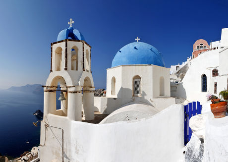 Blue Cupola Bell Tower Church Oia Editorial Stock Photo - Stock Image ...