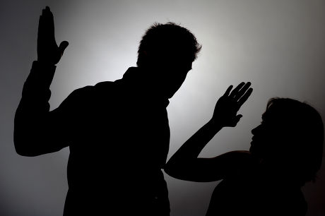 Model Released Man Beating Woman Silhouette Editorial Stock Photo ...