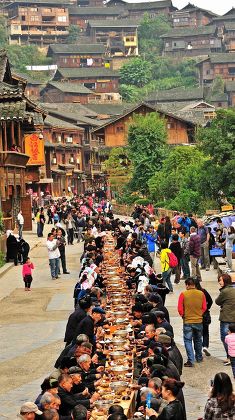 People Enjoy Long Table Feast Editorial Stock Photo - Stock Image ...