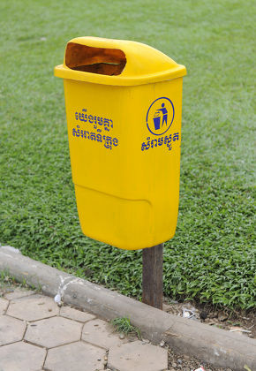 Yellow Rubbish Bin Phnom Penh Cambodia Editorial Stock Photo - Stock ...