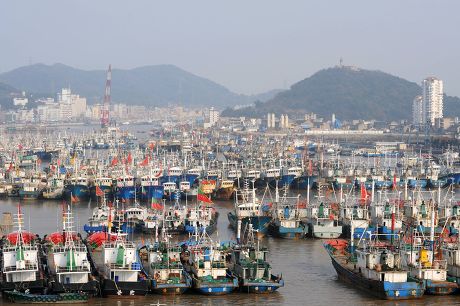 Huge Fleet Fishing Boats Anchored One Editorial Stock Photo - Stock ...