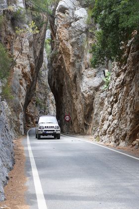 Car Driving Through Rock Crevice Tramuntana Editorial Stock Photo ...