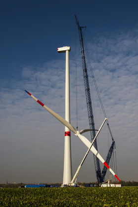 Crane Lifting Rotor Blades New Wind Editorial Stock Photo - Stock Image ...