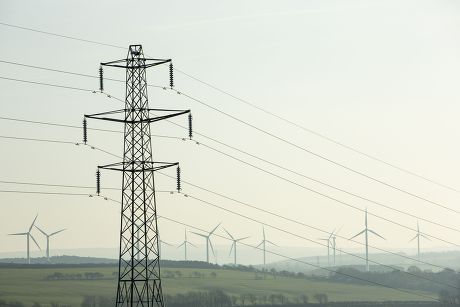 Wind Turbines Electricity Pylon Near Cockermouth Editorial Stock Photo ...