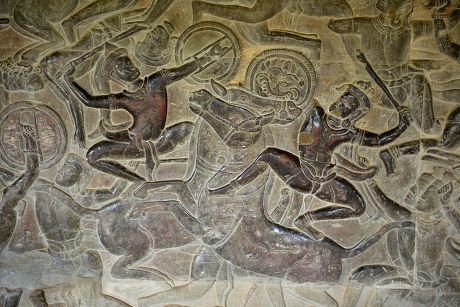 Detailed Carving Mounted Soldiers Fighting Angkor Editorial Stock Photo ...