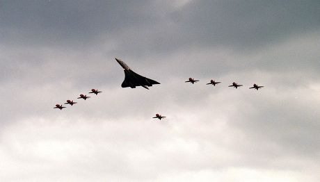 Fly Past By Concorde Red Arrows Editorial Stock Photo - Stock Image ...