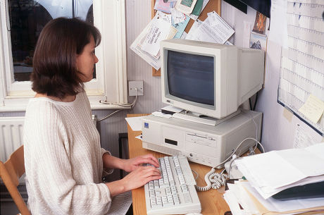 Office Worker Using Computer Terminal Keyboard Editorial Stock Photo ...