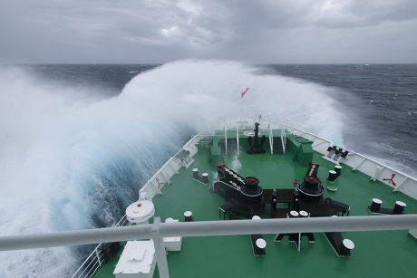 Huge Wave Breaking Over Bow Expedition Editorial Stock Photo - Stock ...