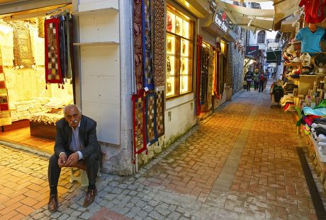 Man Sitting Outside Carpet Shop Bazaar Editorial Stock Photo - Stock ...