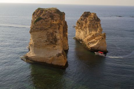 Motorboat Between El Rawsheh Rock Pigeon Editorial Stock Photo - Stock ...