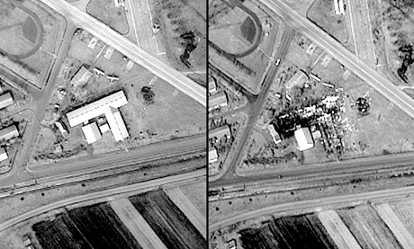 SURVEILLANCE AERIAL PHOTOGRAPHS SHOWING EFFECTS OF BOMB DAMAGE FROM ...