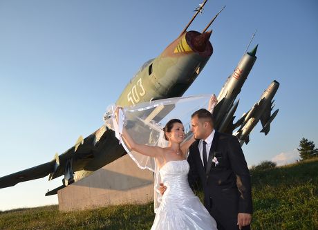 Newlyweds Kiss Each Other Front Soviet Editorial Stock Photo - Stock ...