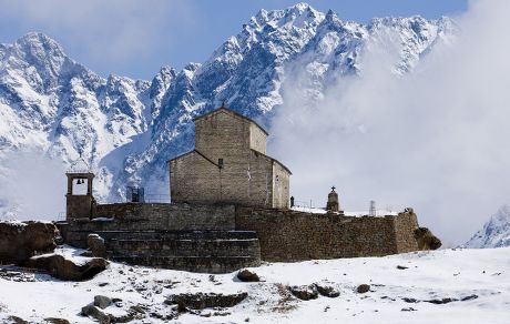 Monastery Village Snow Covered Mountains Near Editorial Stock Photo ...