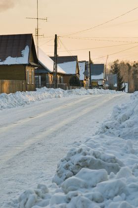 Snow Covered Road Traditional Wooden Houses Editorial Stock Photo ...
