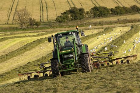 John Deere Tractor Tedder Rowing Grass Editorial Stock Photo - Stock ...