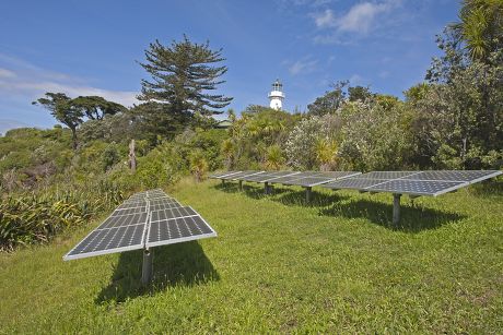 Solar Energy Panels Lighthouse On Island Editorial Stock Photo - Stock ...