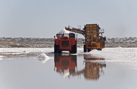 Commercial Salt Production Machinery Collecting Salt Editorial Stock ...