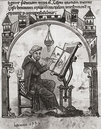Monk His Desk Scriptorium C 1200 Editorial Stock Photo - Stock Image ...
