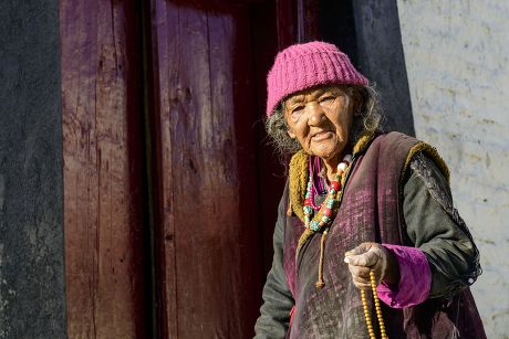 Old Ladakhi Woman Holding Her Mala Editorial Stock Photo - Stock Image ...
