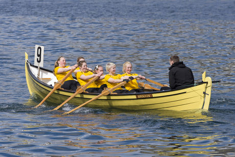 Yellow Rowing Boat Manned By Womens Editorial Stock Photo - Stock Image ...