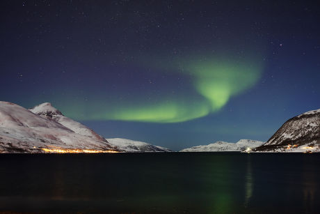 Northern Lights Over Kaldfjord Kvaloya Tromso Editorial Stock Photo ...