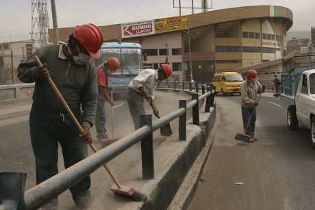 Group Men Cleaning Volcanic Ash Road Editorial Stock Photo - Stock ...