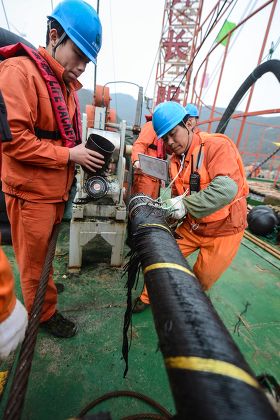 Workers Prepare Lay Submarine Cables On Editorial Stock Photo - Stock ...