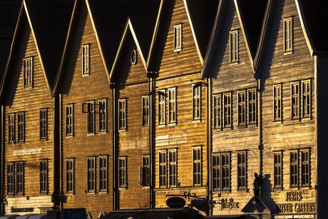 Row Houses Tyske Bryggen Evening Light Editorial Stock Photo - Stock ...
