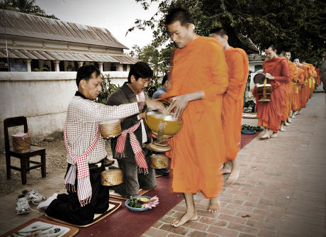 Buddhist Monks Begging Alms Luang Prabang Editorial Stock Photo - Stock ...