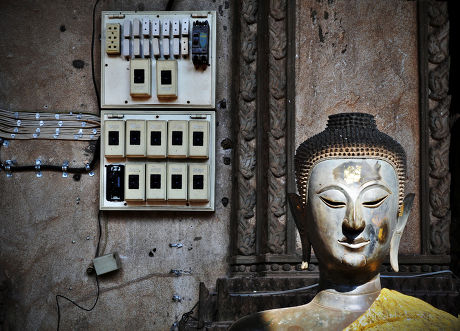 Buddha Statue Electrical Installations Front Lao Editorial Stock Photo ...