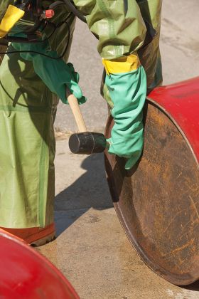 Model Released Hazmat Firefighter Plugging Drum Editorial Stock Photo ...