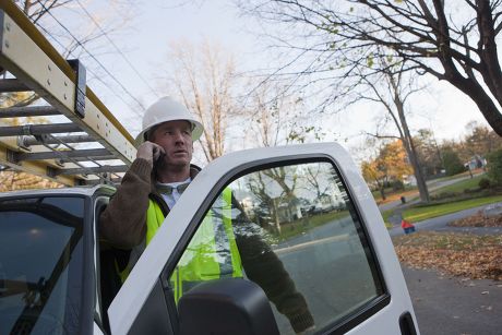 Model Released Cable Installer Talking On Editorial Stock Photo - Stock ...
