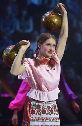 Russian Strong Woman Lifting Heavy Kettle Editorial Stock Photo - Stock ...