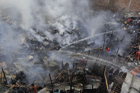 Fire Fighters Dousing Flames Severely Devastated Editorial Stock Photo ...