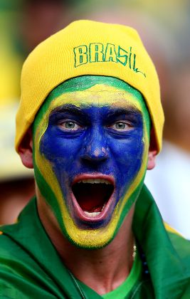 Brazil Fan Painted Face Cheers His Editorial Stock Photo - Stock Image ...