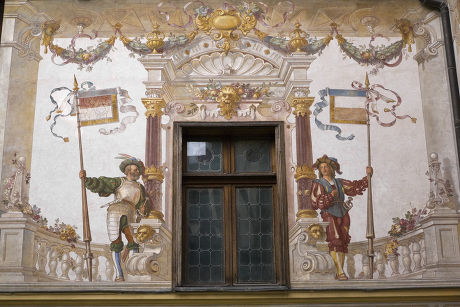 Renaissance Style Frescoes On Wall Courtyard Editorial Stock Photo ...